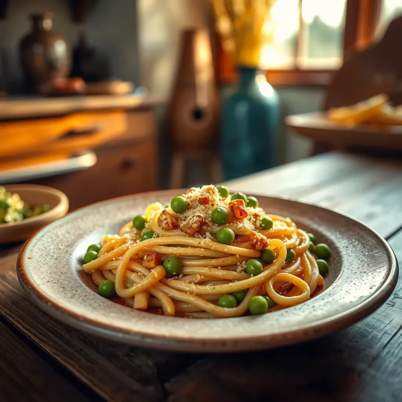 Паста Качо е Пепе с боб Канелини и грах - Рецепта