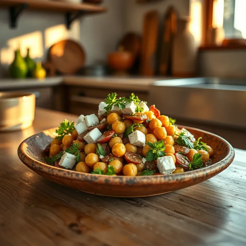 Салата с нахут и фета - Рецепта