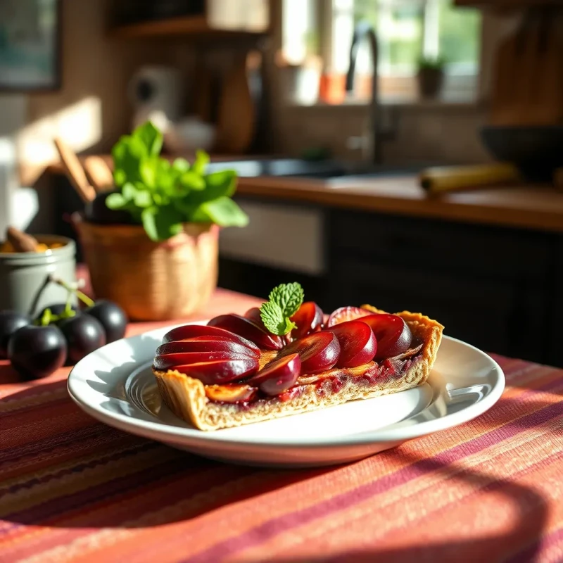 Сливов тарт с пълнозърнеста кора - Рецепта