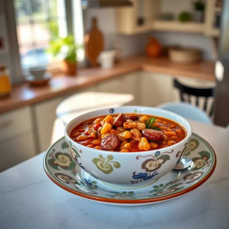 Супа от боб и наденица - Рецепта