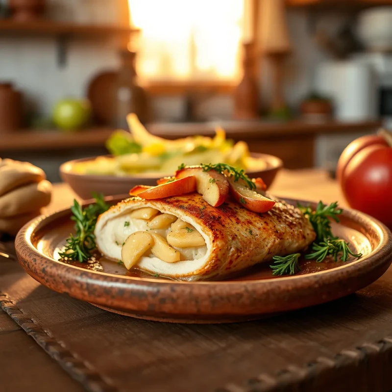 Пиле, пълнено с ябълки и сирене - Рецепта